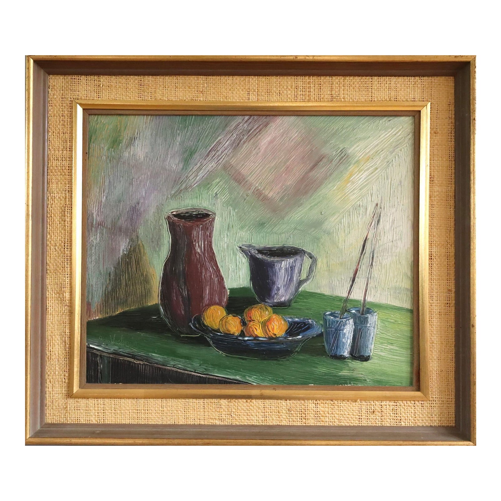 Mid-Century Modern 'Fruit & Brushes' Swedish Expressive Still Life Oil ...