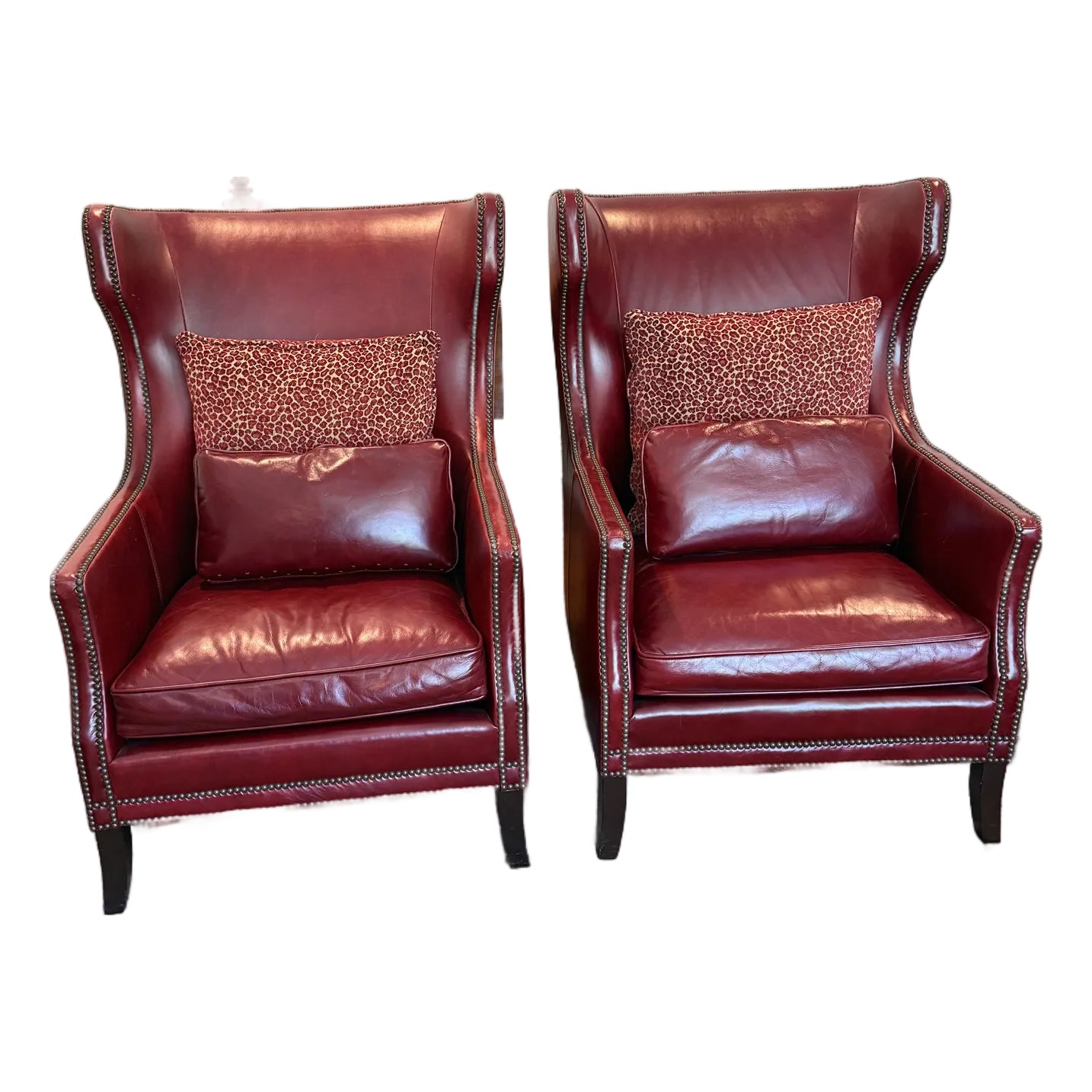 Pair of Red Leather Wingback Chairs by Bernhardt Interiors | Chairish