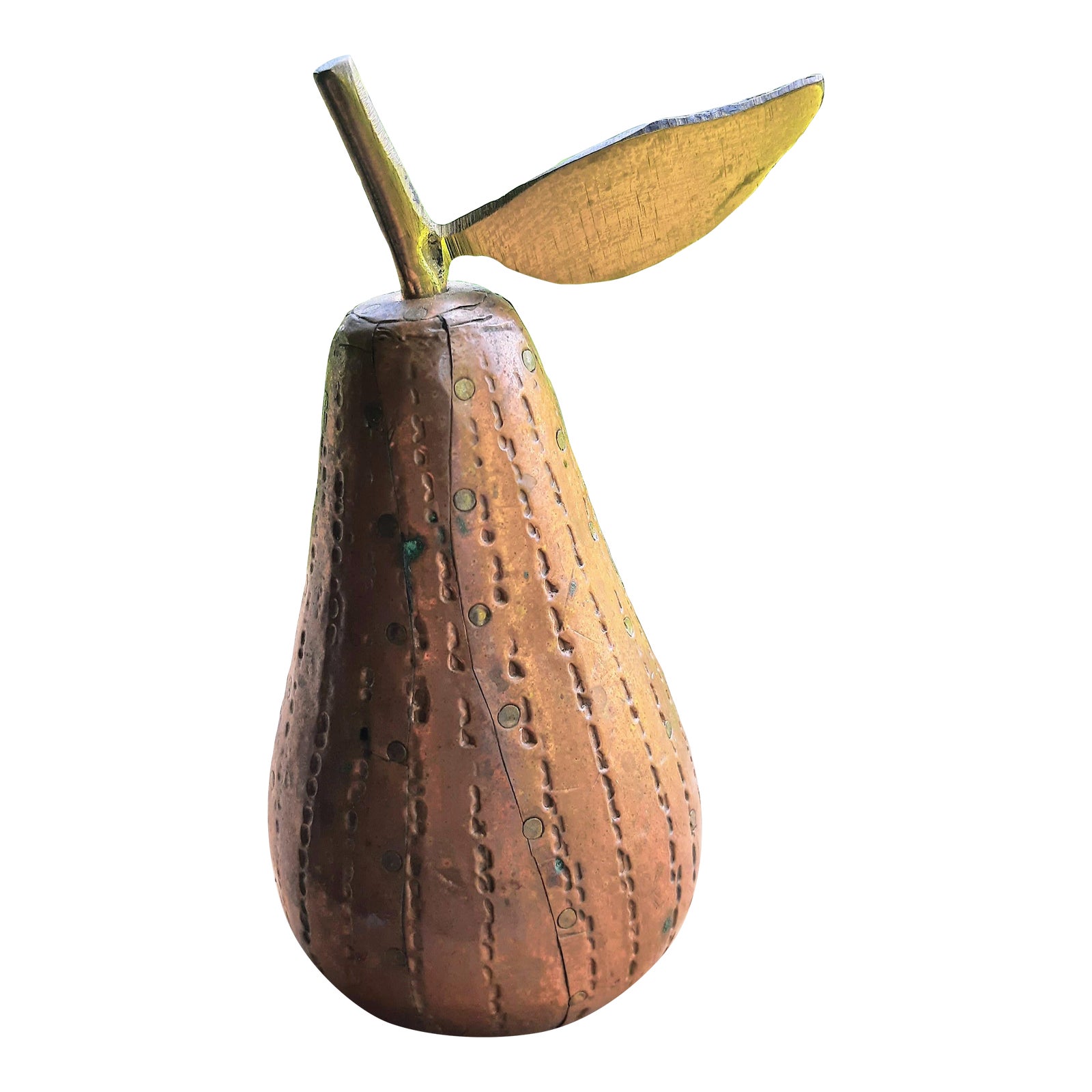 Hand-Hammered Copper Brass Fruit Pear Sculpture | Chairish