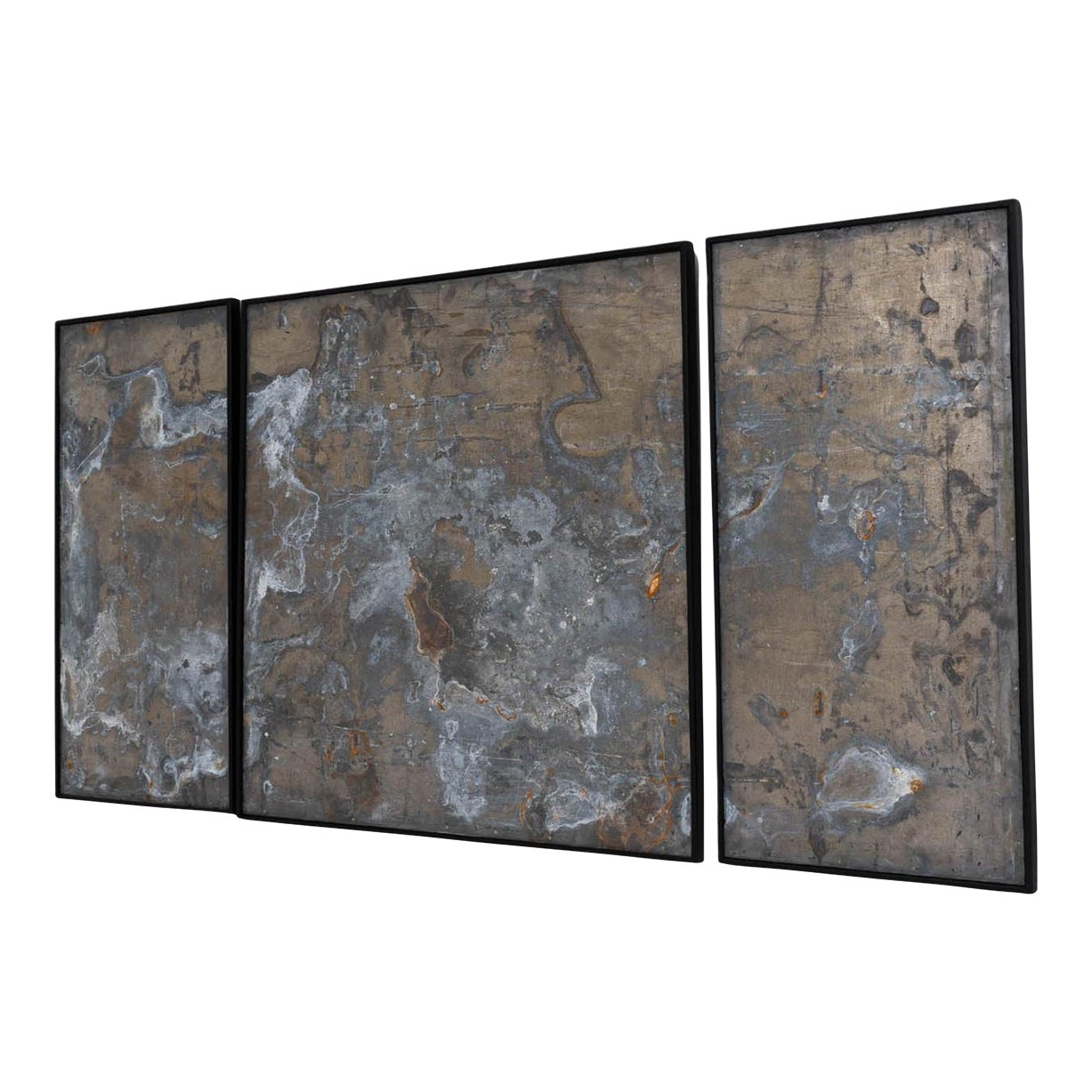 Abstract Metal Triptych in Wooden Frame - 3 Pieces | Chairish
