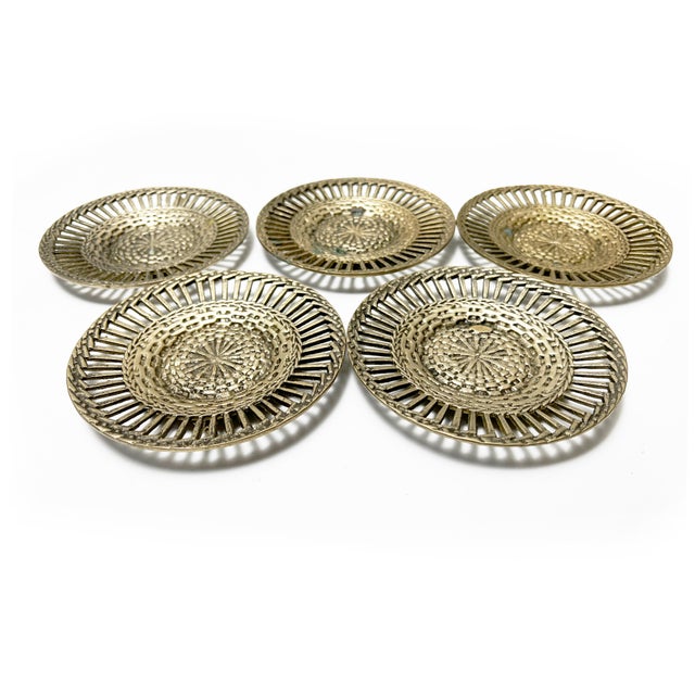 Mid-Century Heavy Cast Metal Small Plates - 5 Pieces | Chairish
