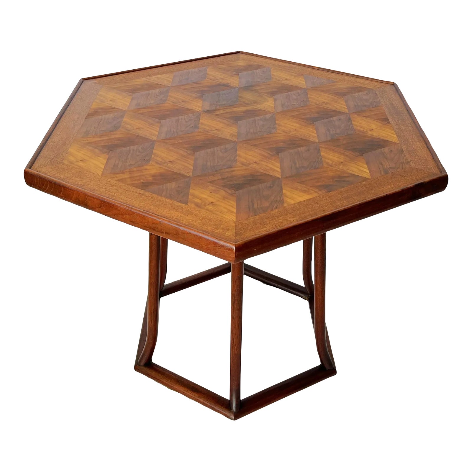 Mid Century Modern Walnut Parquet Hexagon Table by Hong Kong Teakwood ...