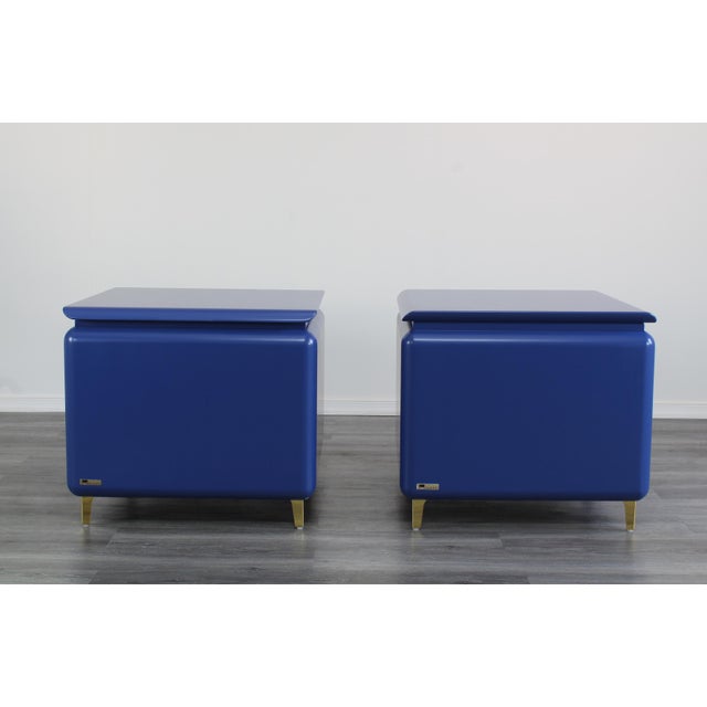 Vintage Rougier Blue Side Tables, a Pair | Chairish