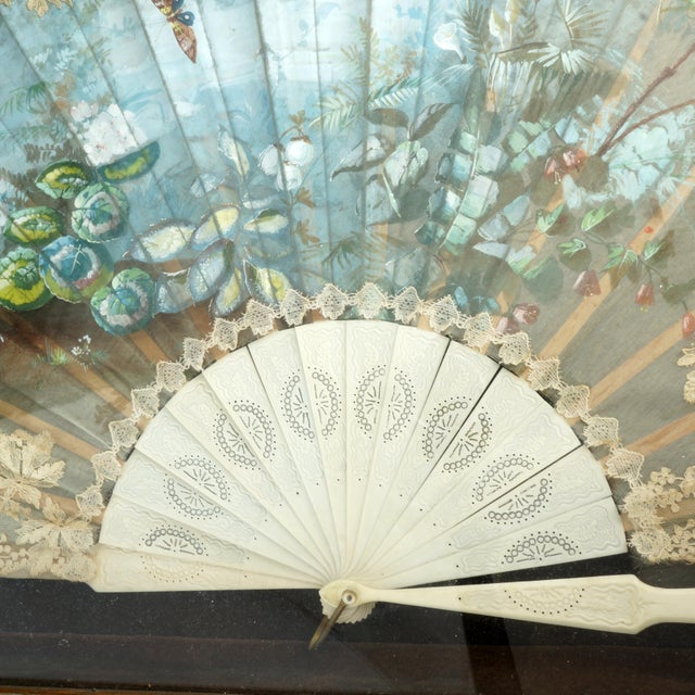 Large Framed French Victorian Hand Painted Lace Fan 19th C | Chairish