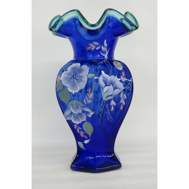 Fenton Glass 75th Anniversary Diamond Jubilee Blue Hand Painted Vase ...