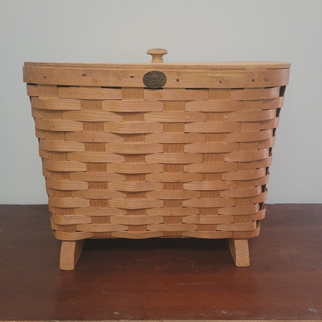 1990s Peterboro Traditional Knitting Basket With Hinged Lid, Handle ...
