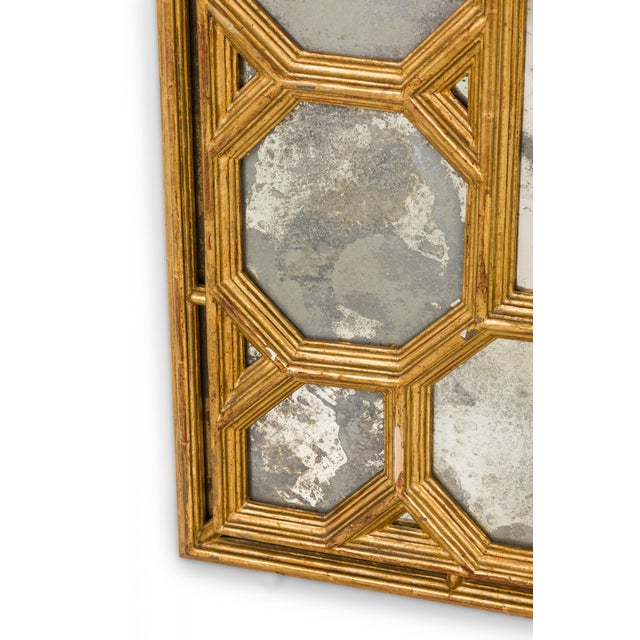 Mid-Century American Hollywood Regency Wall Mirror With Double Inset Geometric Giltwood Frame ...