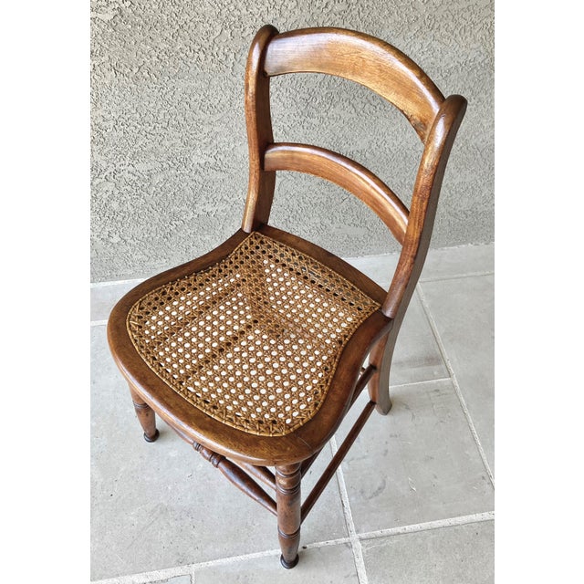 Circa 1920 Petite Solid Oak Wood & Cane Seat Curved Stile Double Rung ...