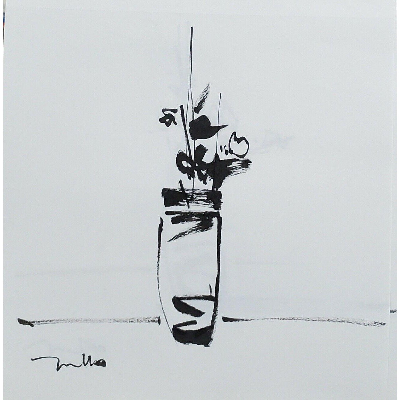 Contemporary Minimalist Floral Still Life Ink Drawing by Jose Trujillo ...
