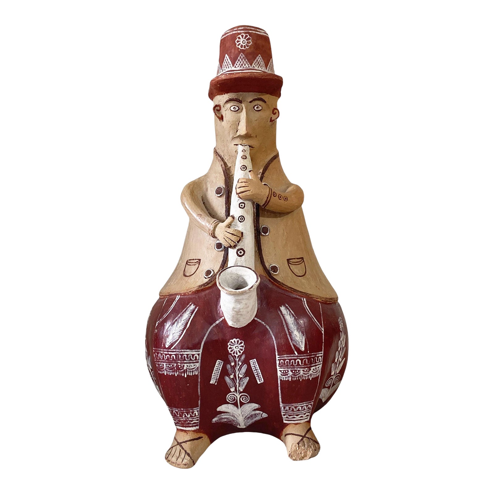 Peruvian Folk Art Clay Figurine Musician Playing Saxophone 15" H | Chairish