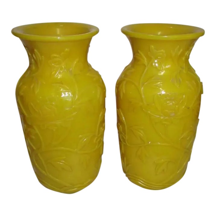 Antique Chinese Yellow Peking Glass Vases - a Pair | Chairish