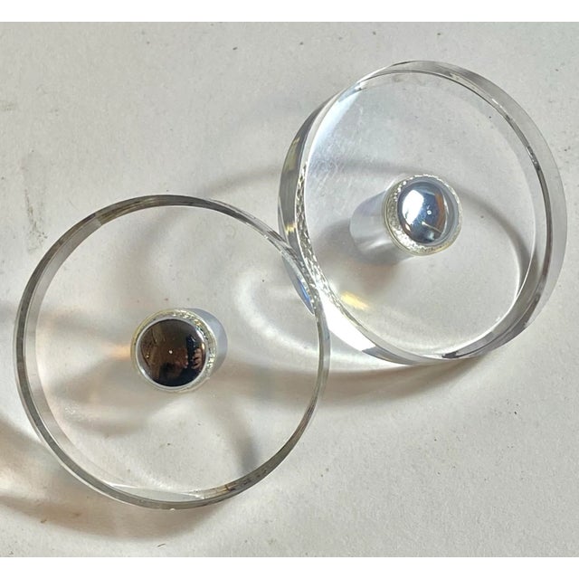 Contemporary Lucite Disc Knobs With Chrome Detail, a Pair | Chairish