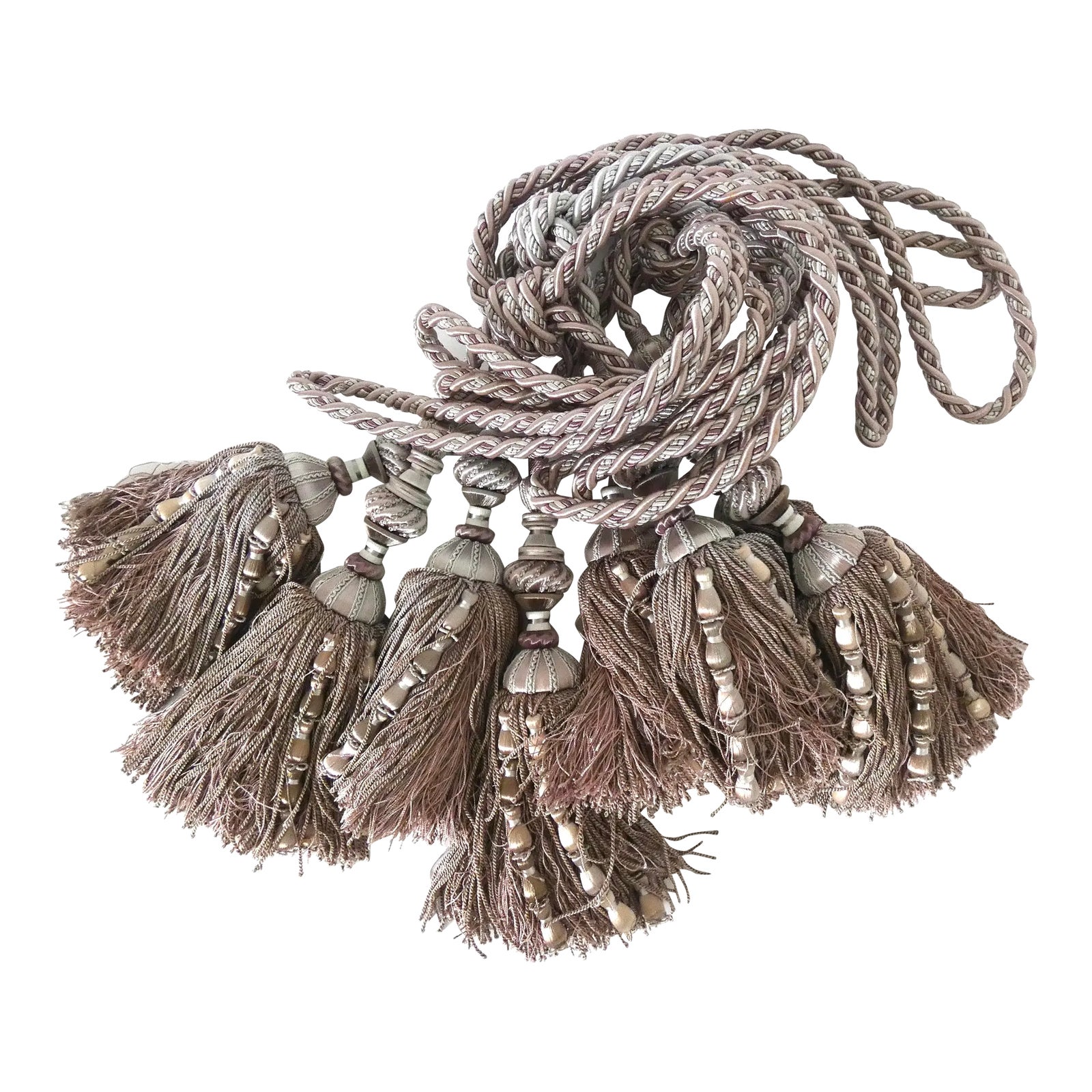French Vintage Satin Drapery Curtain Tassel Tie Backs Lavender - Set of ...