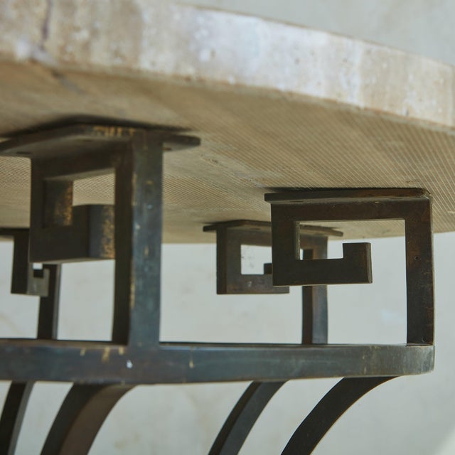 Travertine Dining or Entry Table with Iron Atrium Base, Germany 20th ...