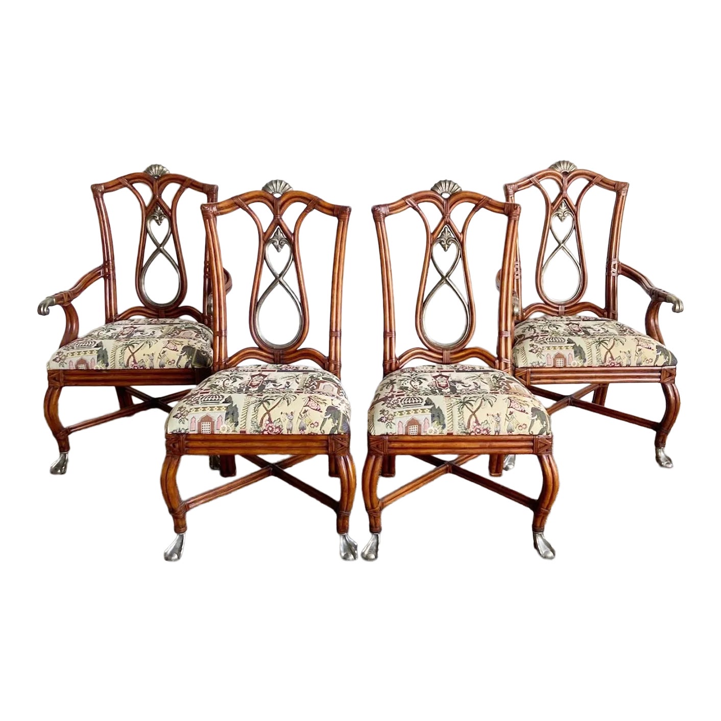 Boho Chic Ornate Bamboo Rattan Ball in Claw Dining Chairs - Set of 4 ...