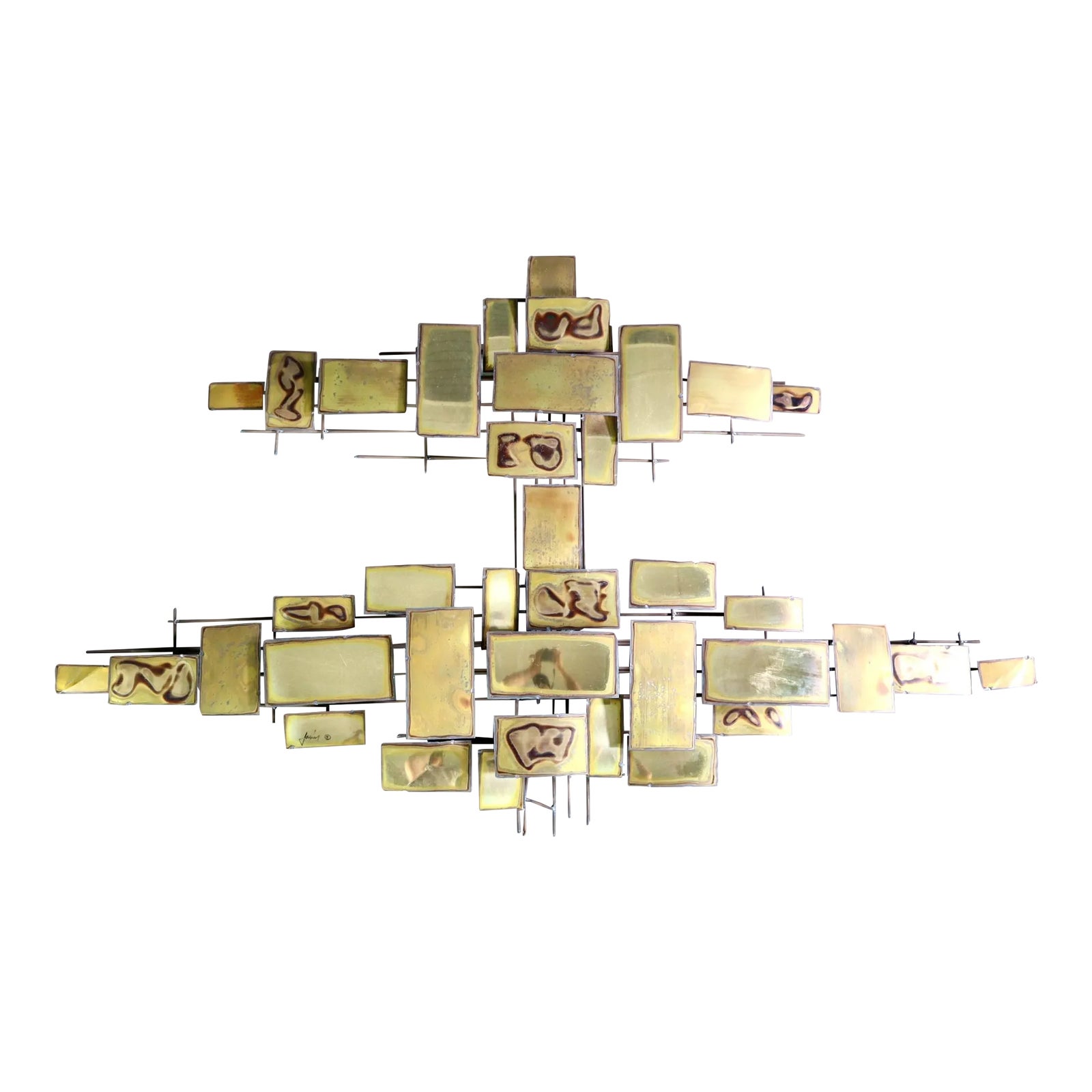 Mid Century Large Brutalist Wall Art Hanging Brass Metal Sculpture ...