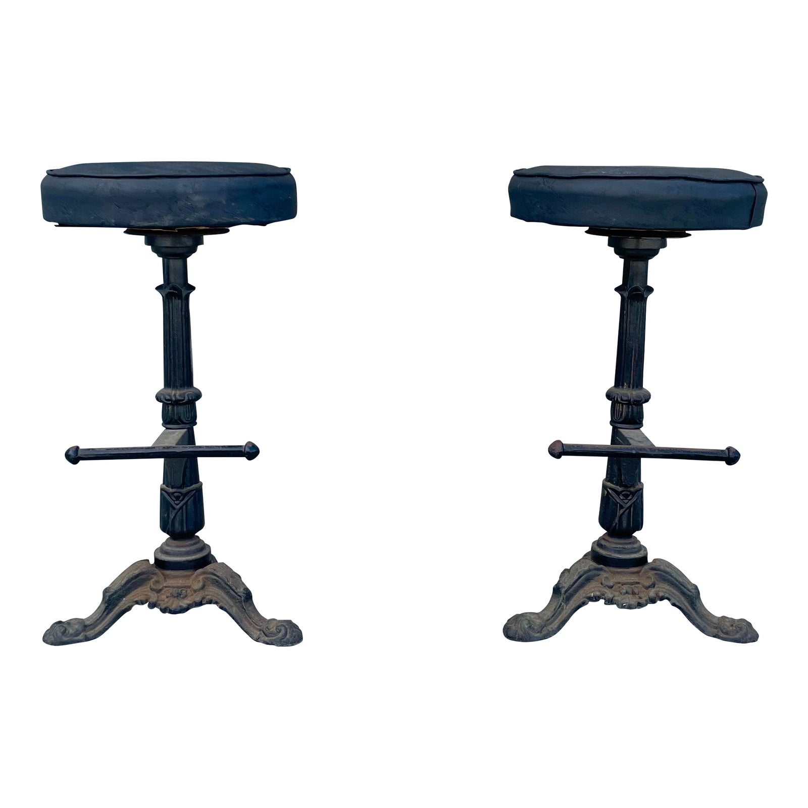 Early 1900s Vintage Heavy Cast Iron Bar Stools- a Pair | Chairish