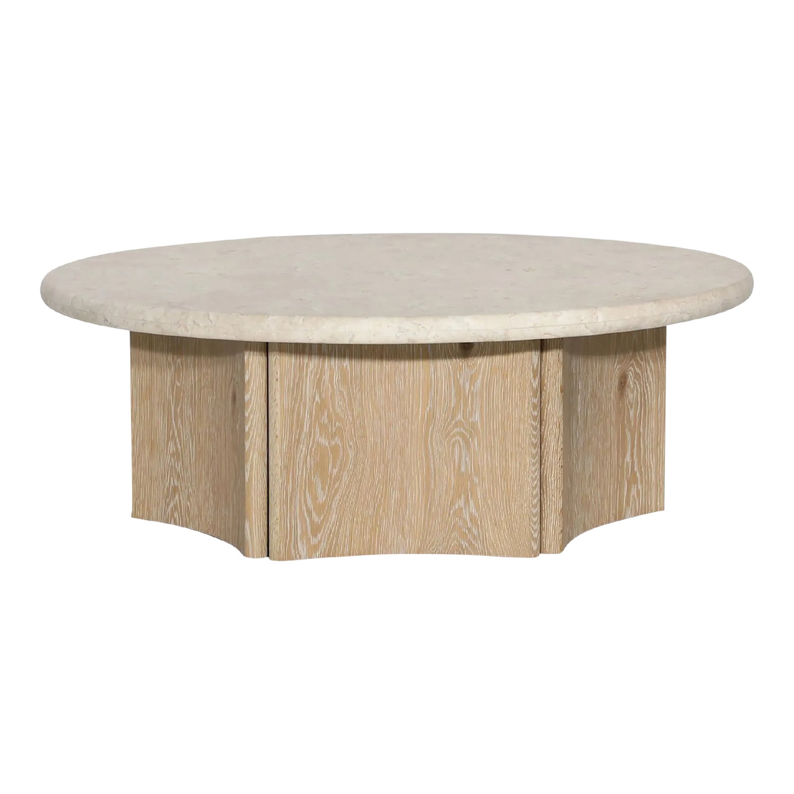 Round Wood Scallop & Marble Coffee Table | Chairish