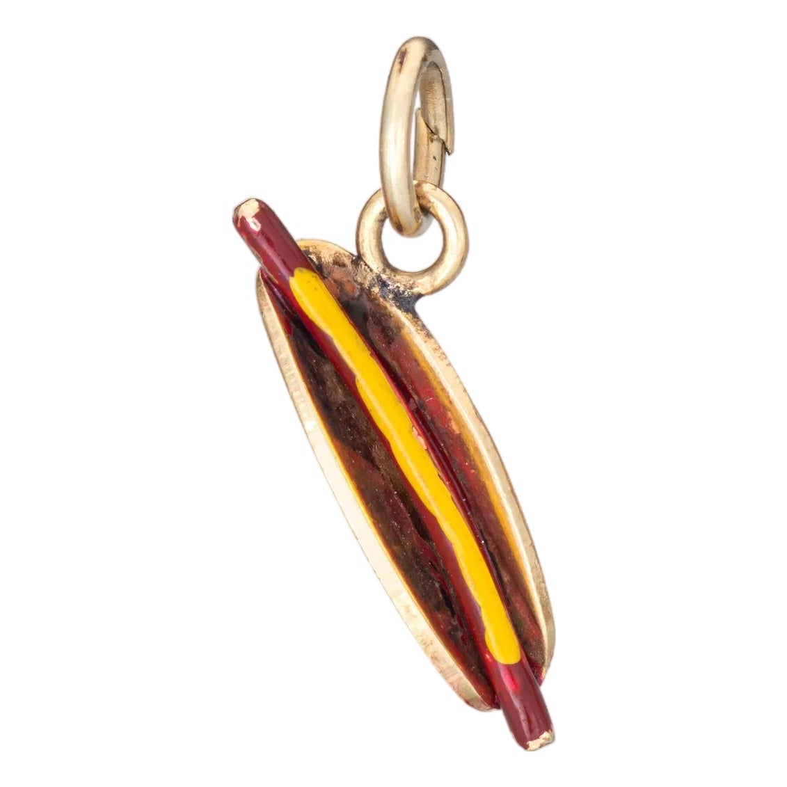Vintage Hot Dog Charm 14k Yellow Gold Pendant Red Yellow Enamel Food ...