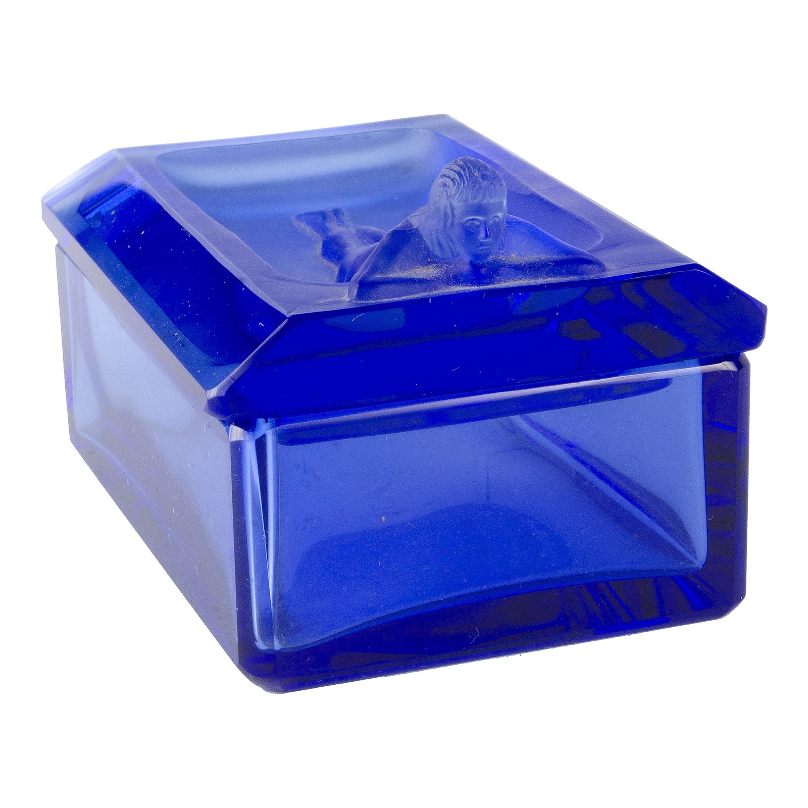1970s Bohemian Translucent Blue Glass Decorative Box With a Nymph on ...