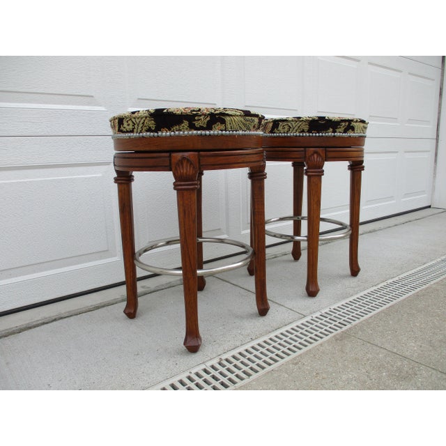 Regency Style Upholstered Swivel Counter Stools -A Pair | Chairish