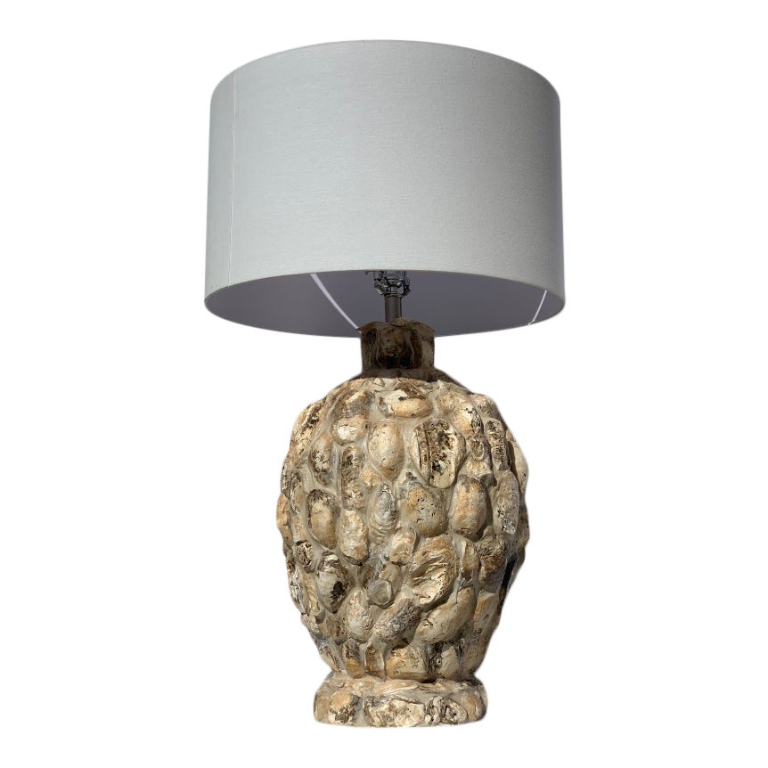 Made Goods Large Oyster Shell Lamp With White Linen Drum Shade | Chairish