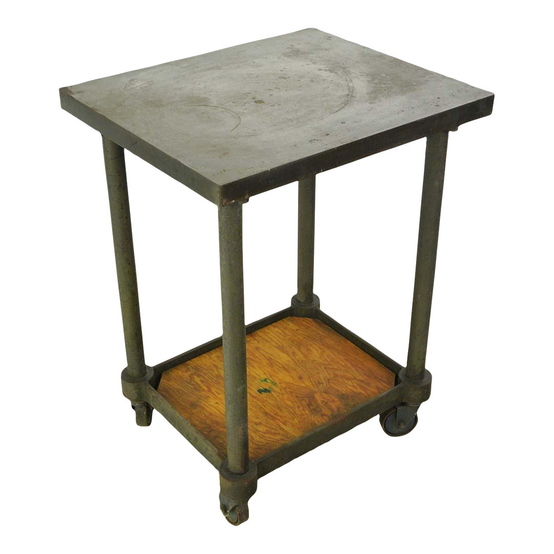 Mid 20th Century Antique Steel Rolling Turtle Table Factory Cart | Chairish