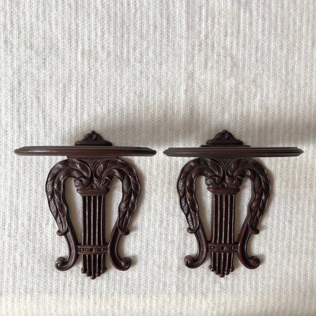 Mid-20th Century Syroco Wood Lyre Wall Shelves -- a Set | Chairish