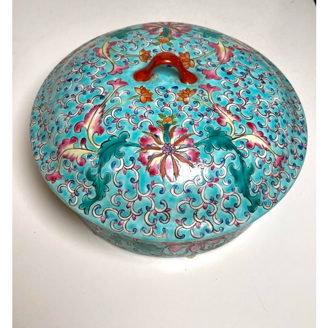 Mid 20th Century Turquoise Famille Rose Mun Shou Lidded Tureen | Chairish