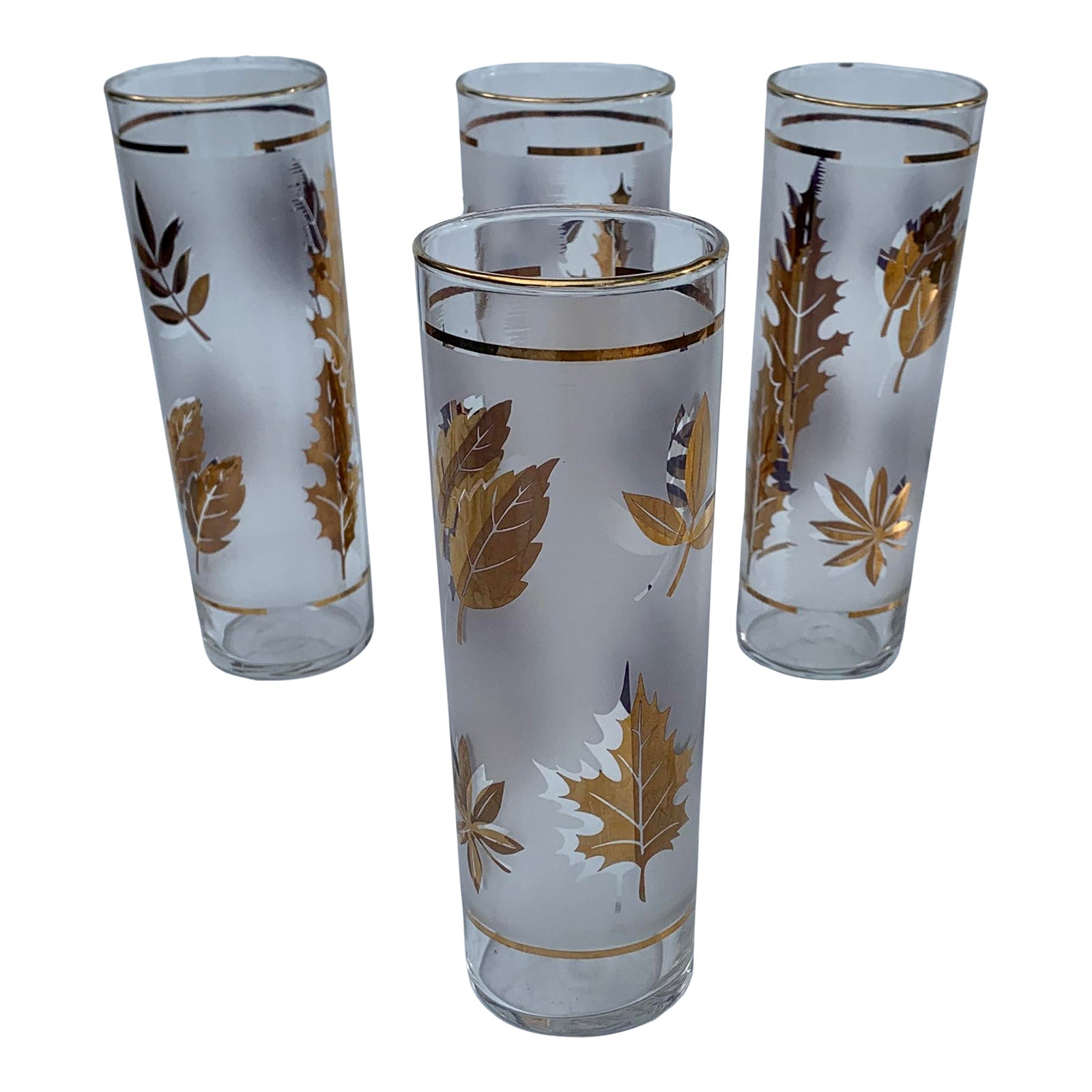 1950s Mid Century Modern Libbey Golden Foliage Frosted Highball Glasses