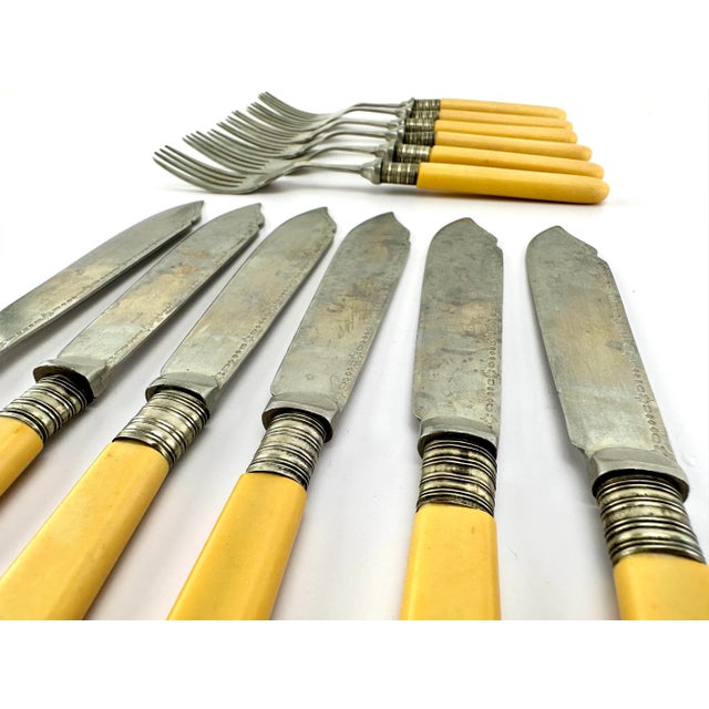 Vintage Fish Serving Set Knife and Fork, Stainless Nickel, Set of Six ...