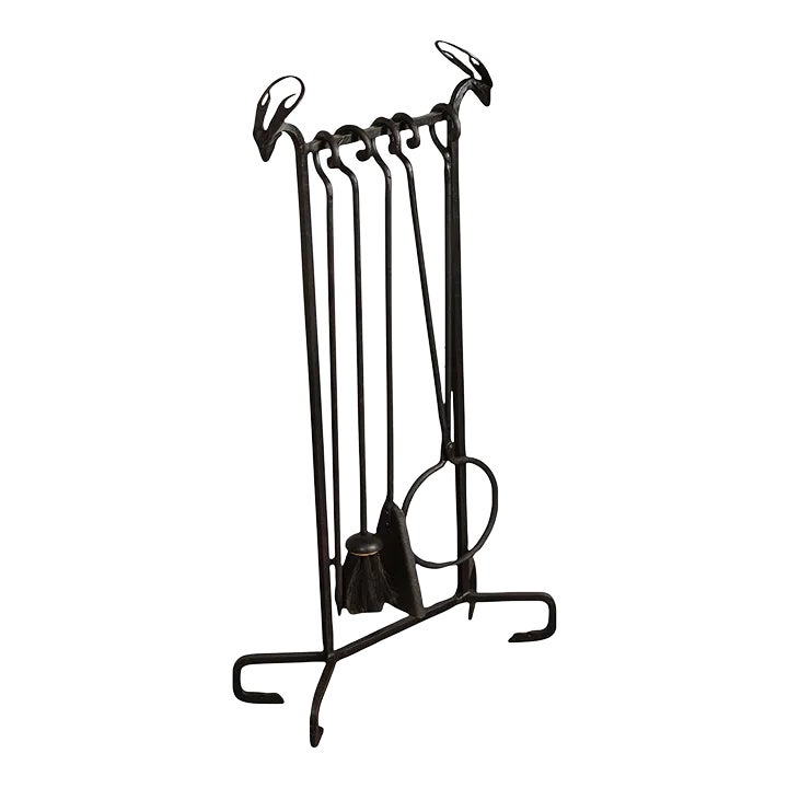 Rustic Custom Forged Iron Fireplace Set | Chairish