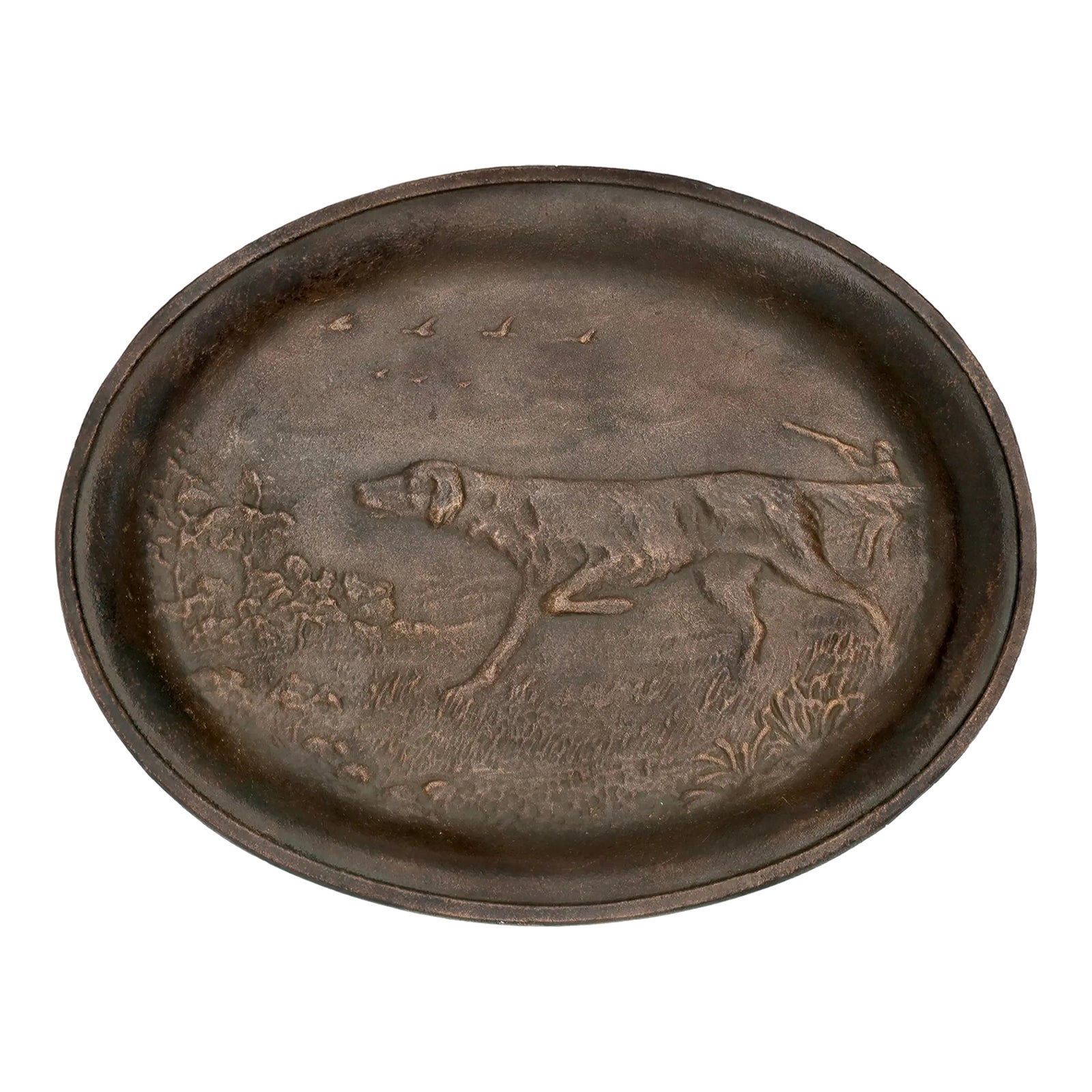Antique Hunting Dog Bronze Dish | Chairish
