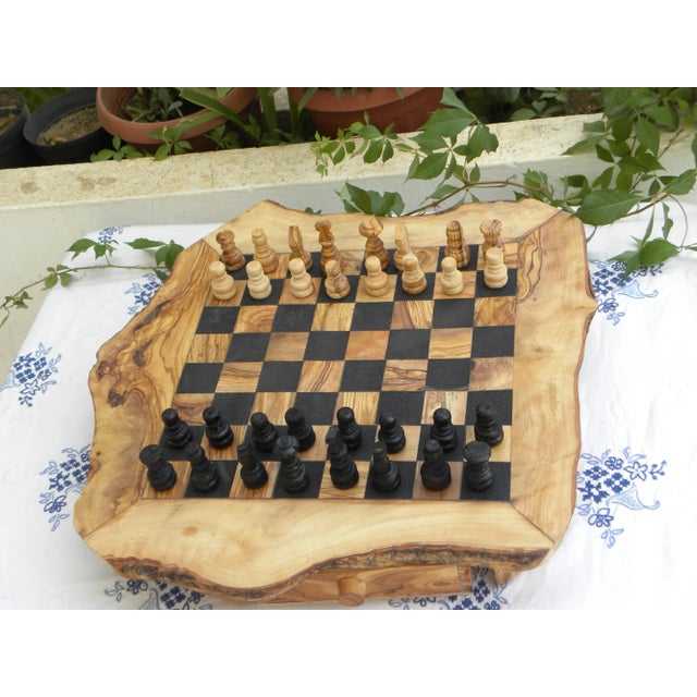 Handcarved Natural Olive Wood Chess Set Board Game With Rustic Finsh ...