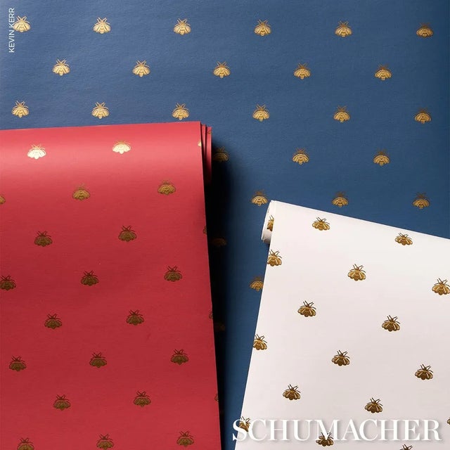 Schumacher Hubert's Bees Wallpaper In Rouge & Gold | Chairish
