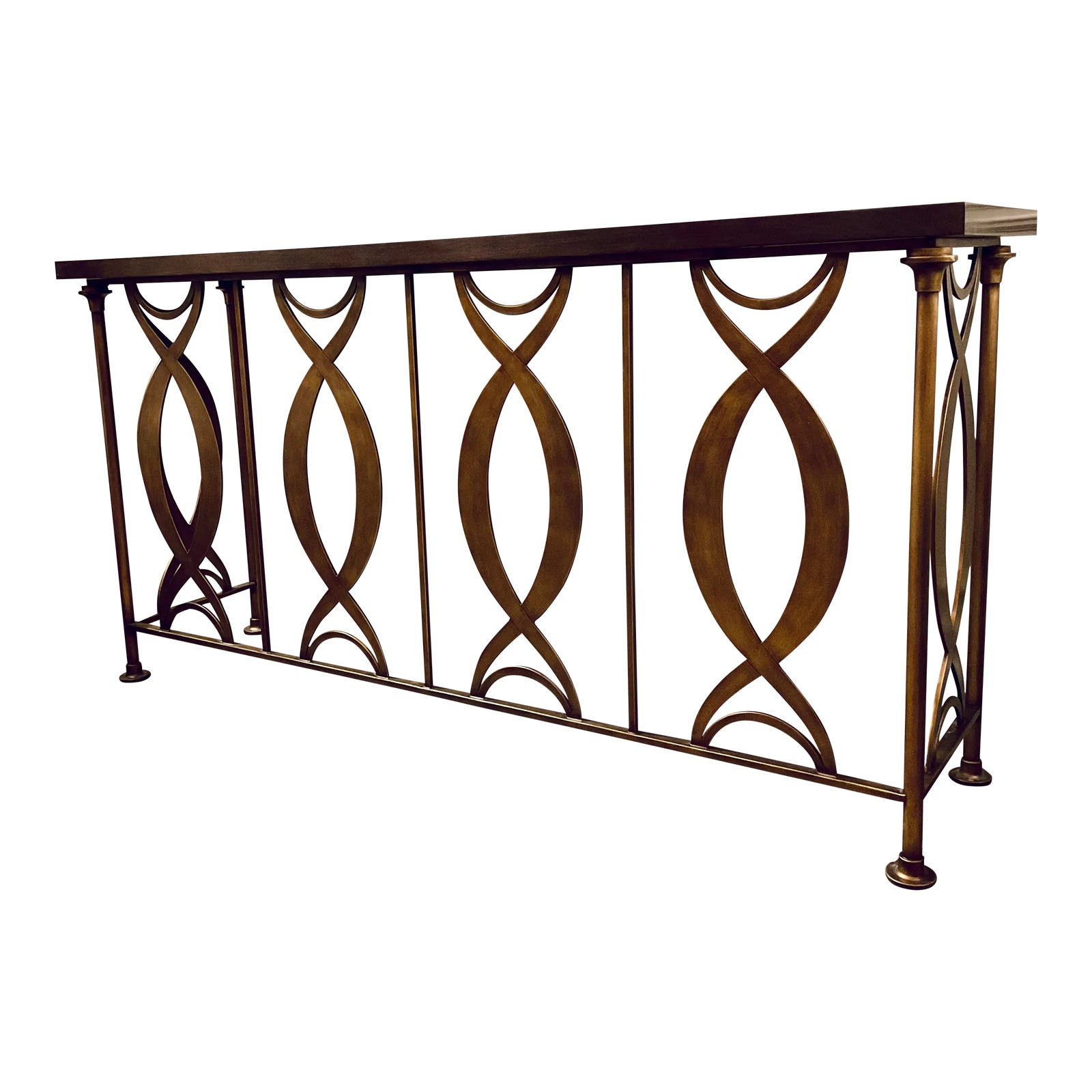 Jonathan Charles Modern Wood and Brass Geometric Console Table | Chairish