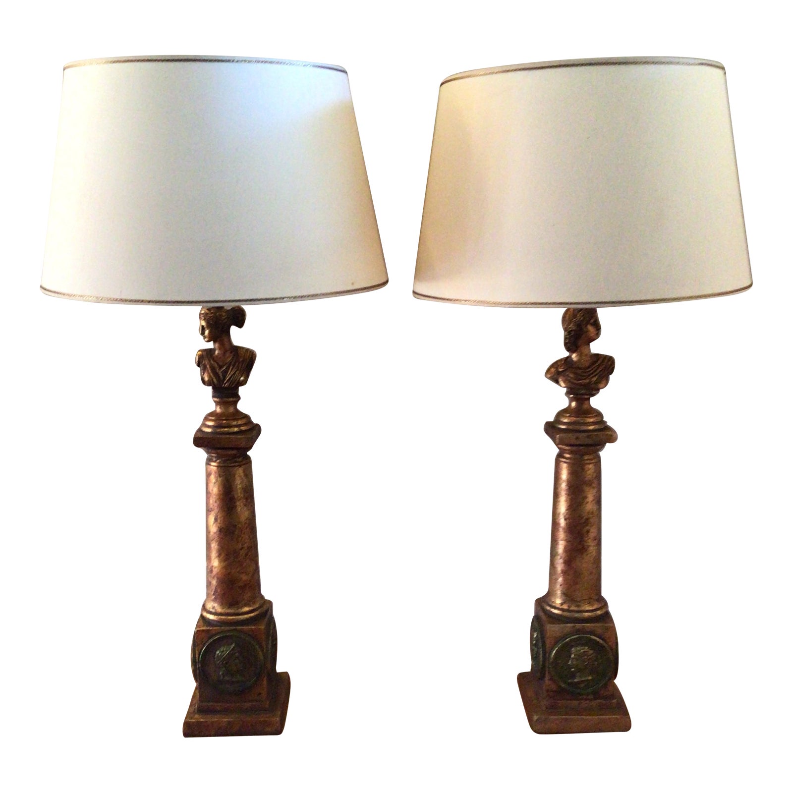 Gold Gilt 1970s Neoclassical Greek Table Lamps of Artemis Diana and ...