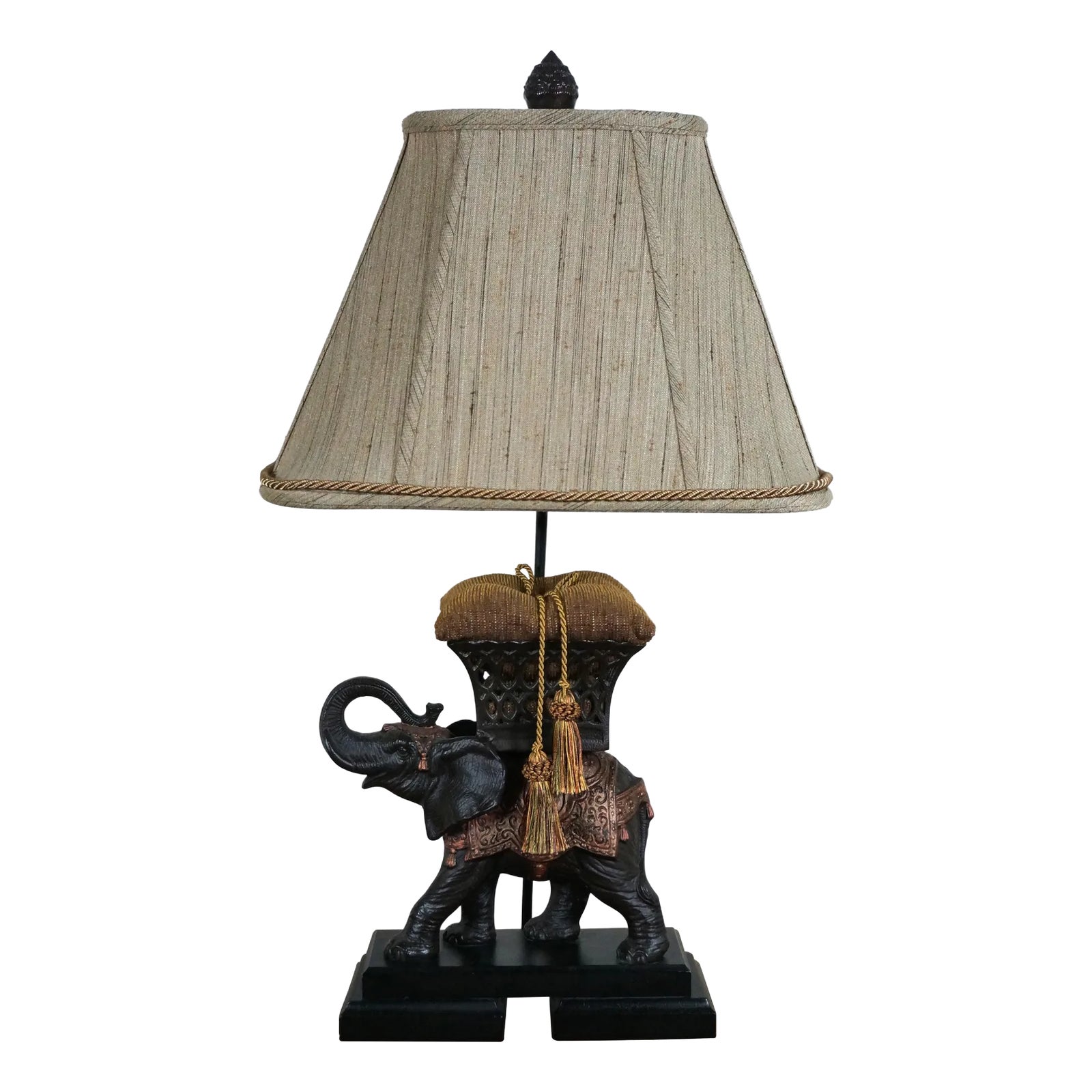 Frederick Cooper Bronze Lucky Indian Elephant Howdah Table Lamp | Chairish