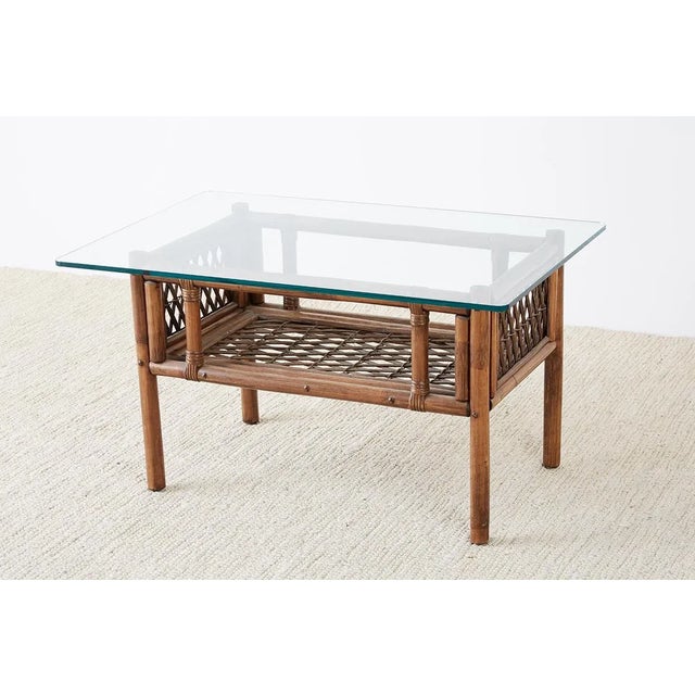 Pair of Brown Jordan Style Bamboo Rattan Side Tables | Chairish