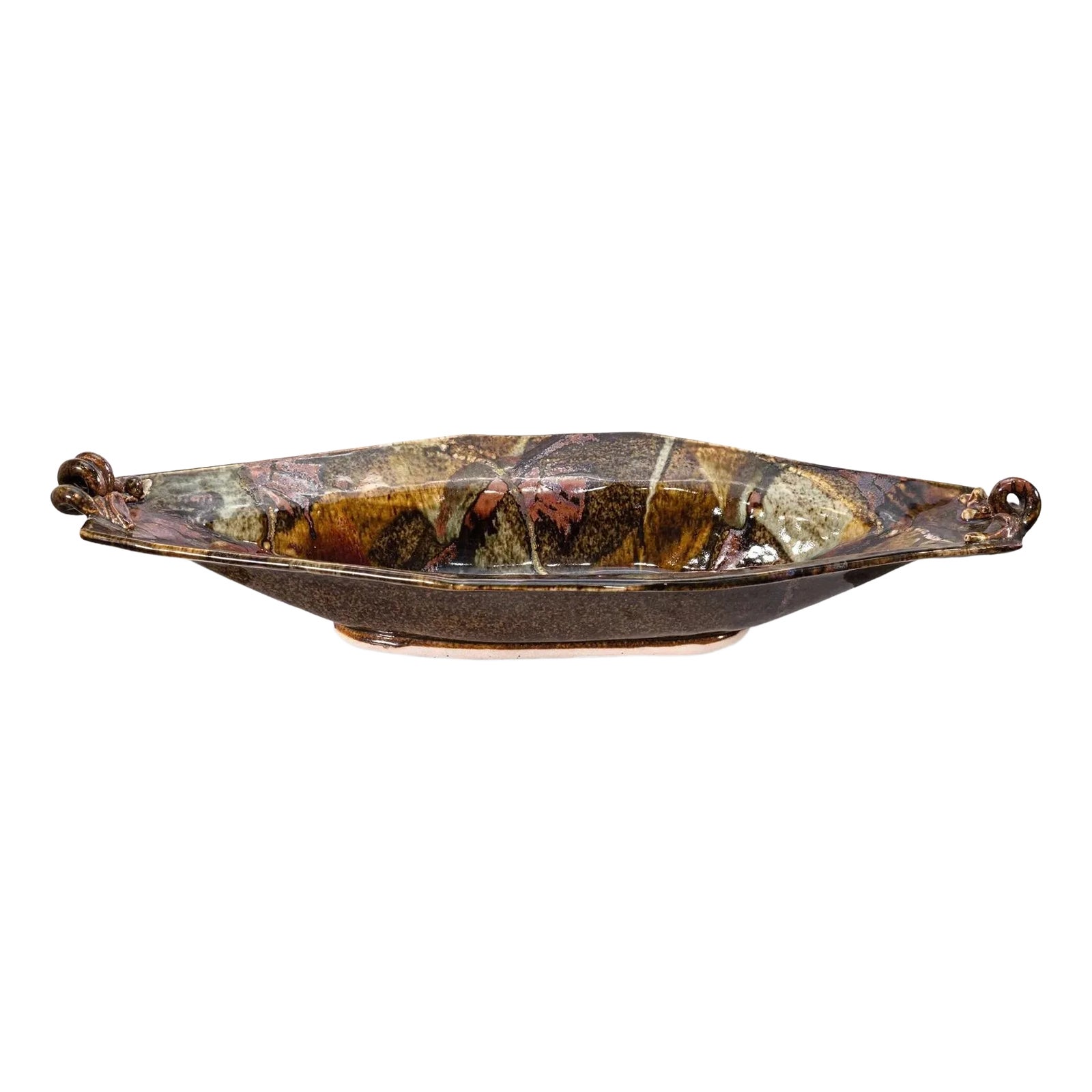 John Glick Stamped Ceramic Stoneware Multicolored Serving Platter Plum ...