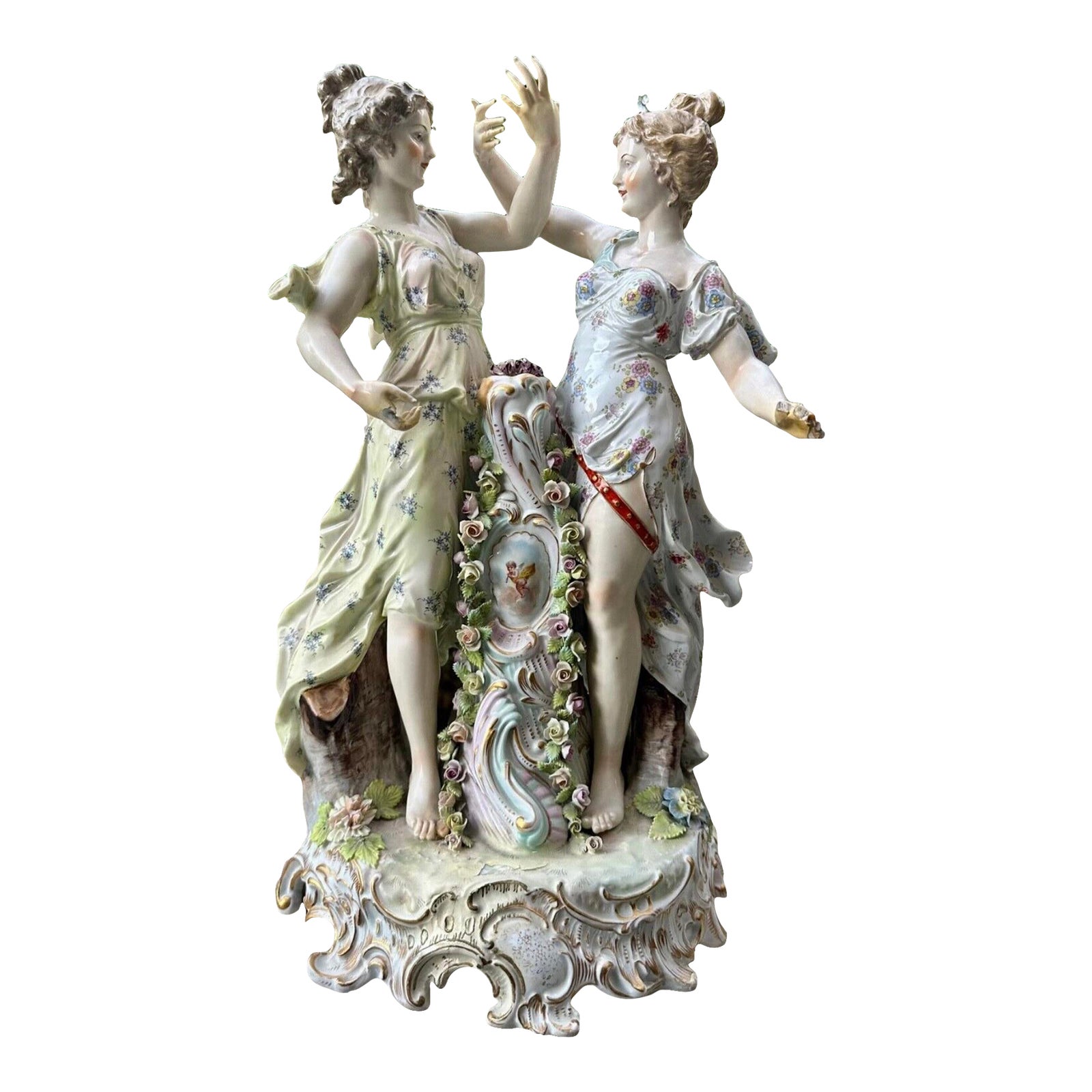 Late 19th Century Large Carl Thieme Porcelain Figural Flower-Encrusted ...