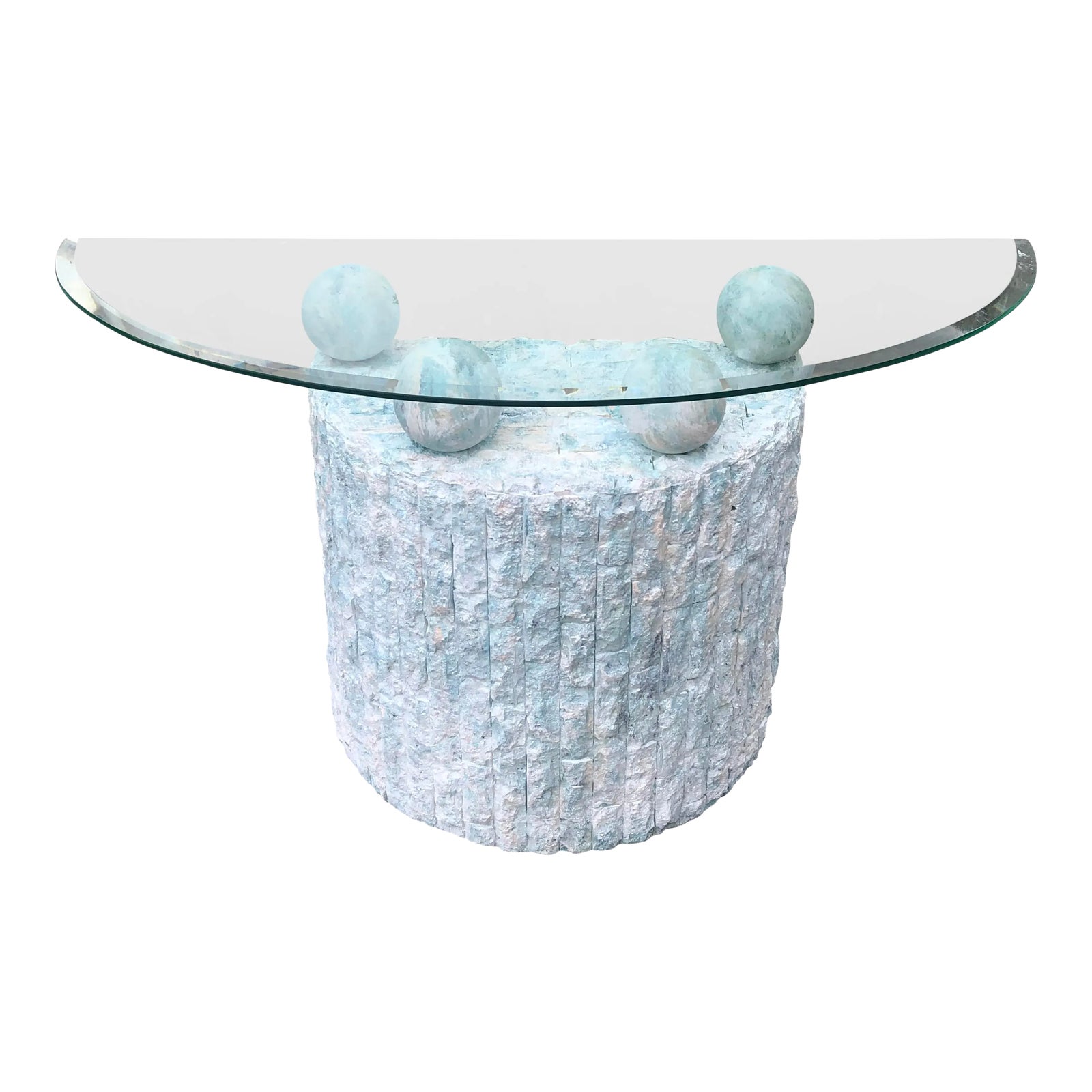 Vintage Verdigris Tessellated Console Table With Glass Top | Chairish