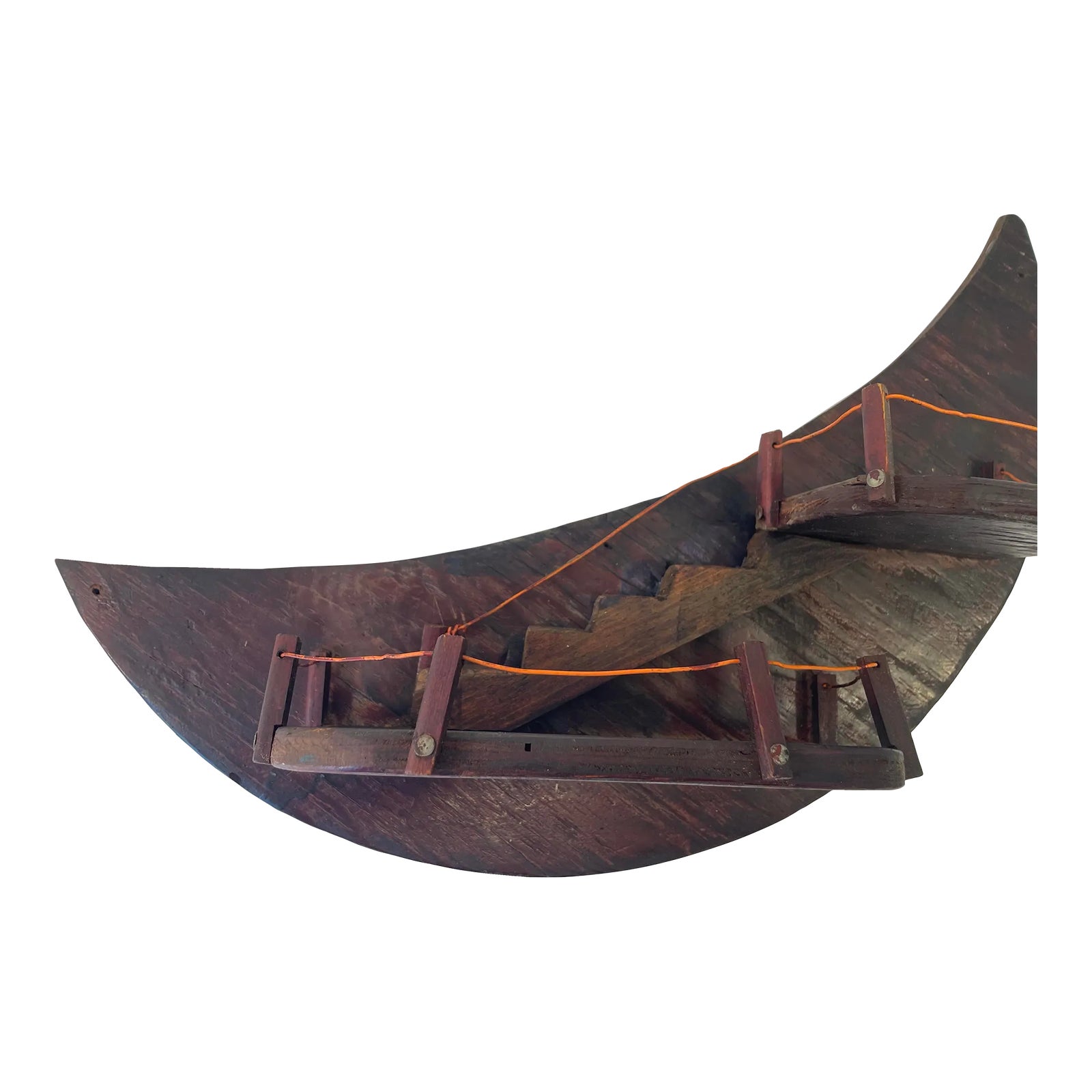 Vintage MCM Hand Made Crescent Moon Stair Step Wood Wall Shelf | Chairish