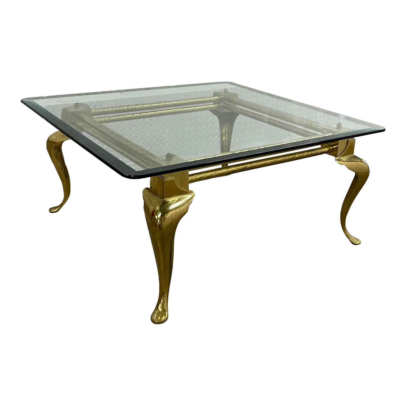 Brass & Glass Modern Labarge Square Coffee Table | Chairish