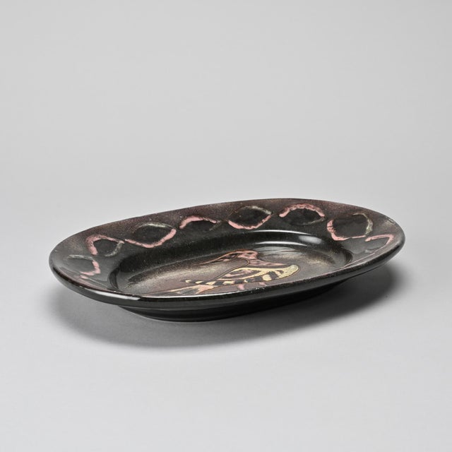Oval Glazed Earthenware Dish by Menelika, Geneva, 1950 | Chairish