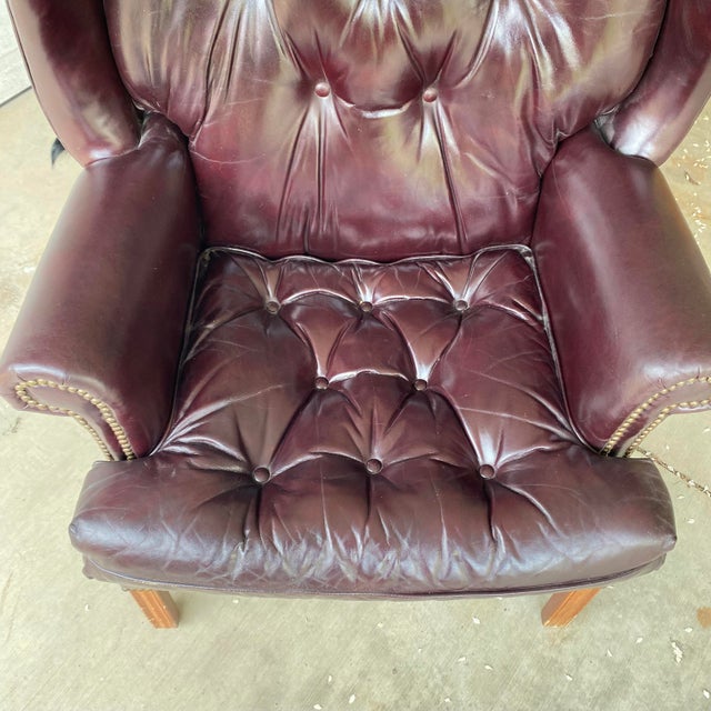 Leather Wingback Chair Ox Blood Red Tufted Chesterfield Large Gentleman ...