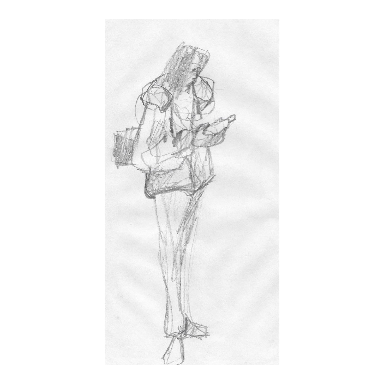 1980s John Reilly Double Sided Figure Drawing of Shoppers | Chairish