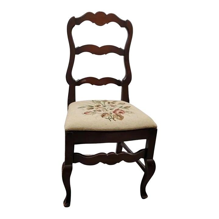 Reischman Furniture Ladder Back Mahogany Needlepoint Upholstered Chair ...