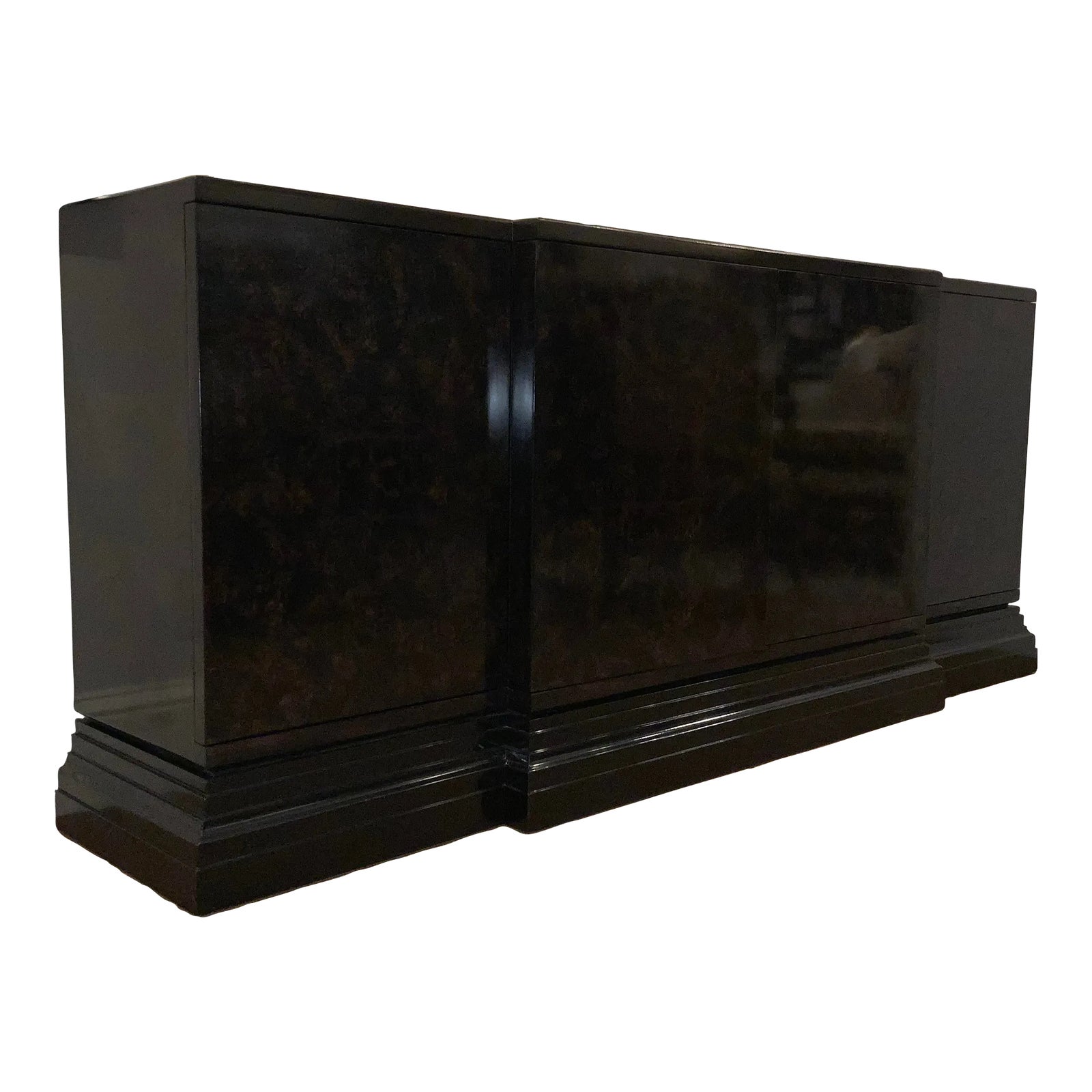 Baker Modern Black and Brown Lacquer Burl Wood Sideboard | Chairish