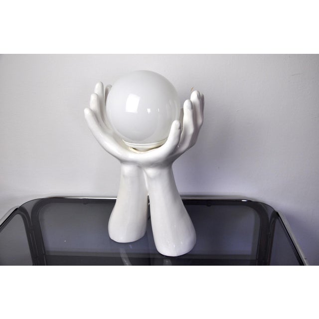 1980s White Ceramic "Hands" Lamp, France | Chairish